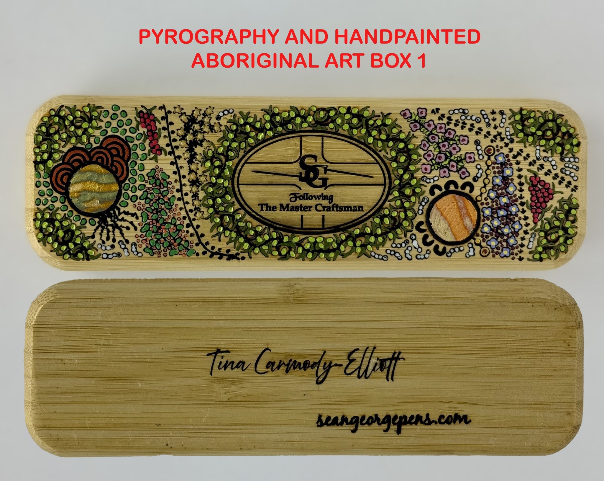 Com Pyrography & Handpainted Aboriginal Art Box